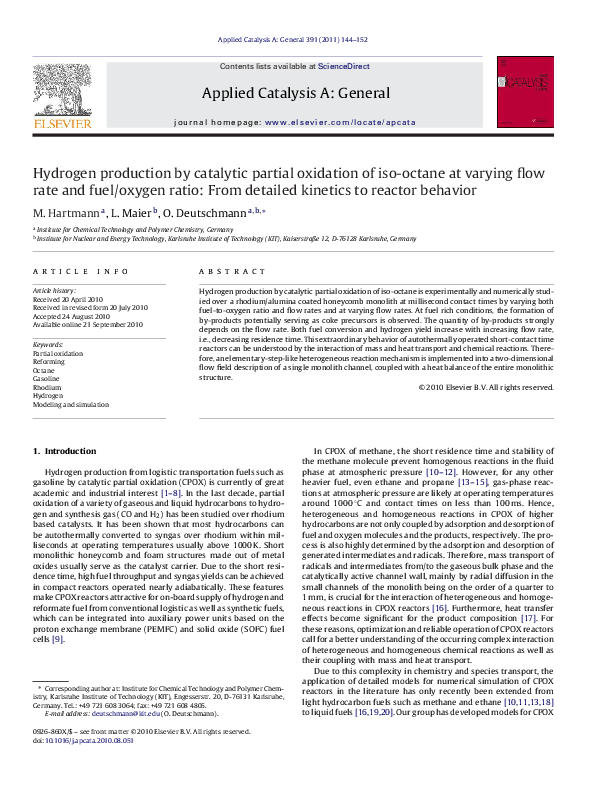 (PDF) Hydrogen production by catalytic partial oxidation of iso-octane ...