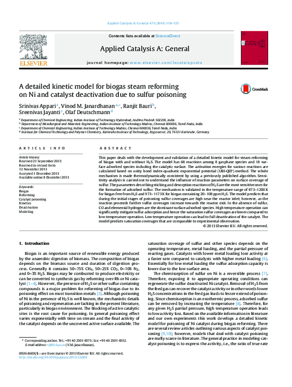 (PDF) A detailed kinetic model for biogas steam reforming on Ni and ...