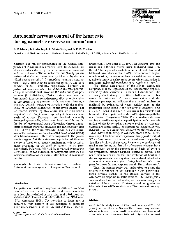 (PDF) Autonomic nervous control of the heart rate during isometric ...