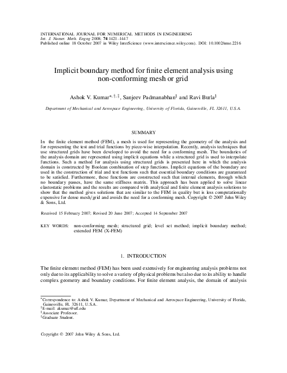 (PDF) Implicit boundary method for finite element analysis using non-conforming mesh or grid