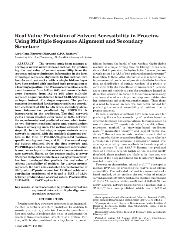 Pdf Real Value Prediction Of Solvent Accessibility In Proteins Using