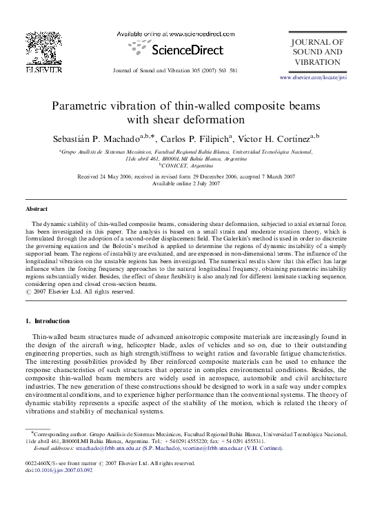 Pdf Parametric Vibration Of Thin Walled Composite Beams With Shear