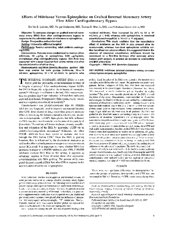 (PDF) Effects of milrinone versus epinephrine on grafted internal ...