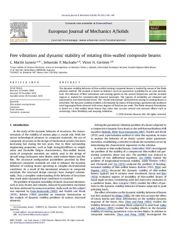 (PDF) Free vibration and dynamic stability of rotating thin-walled composite beams
