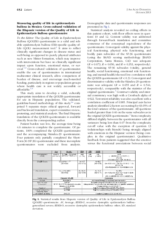 (PDF) Measuring quality of life in epidermolysis bullosa in Mexico ...