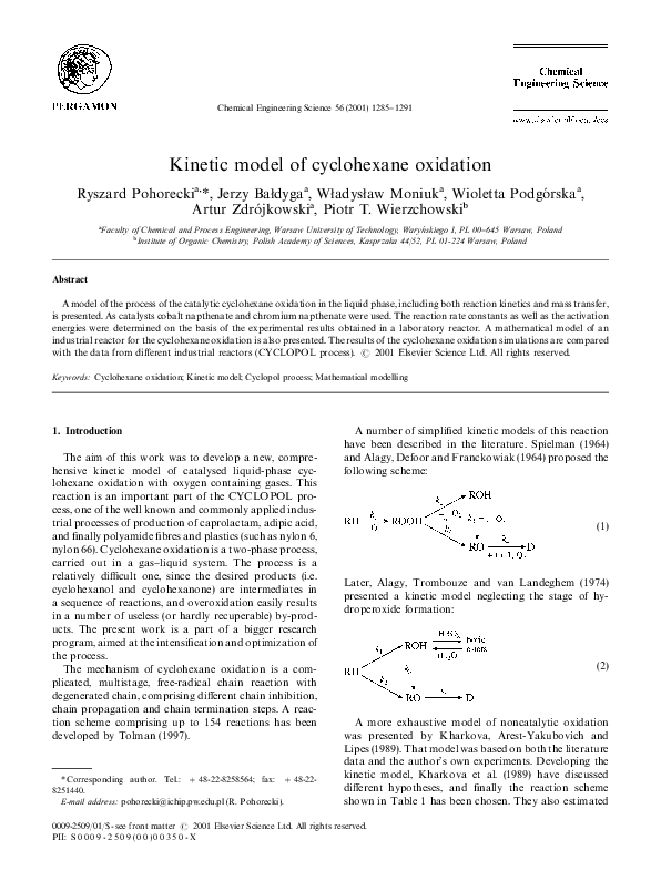 (PDF) Kinetic model of cyclohexane oxidation
