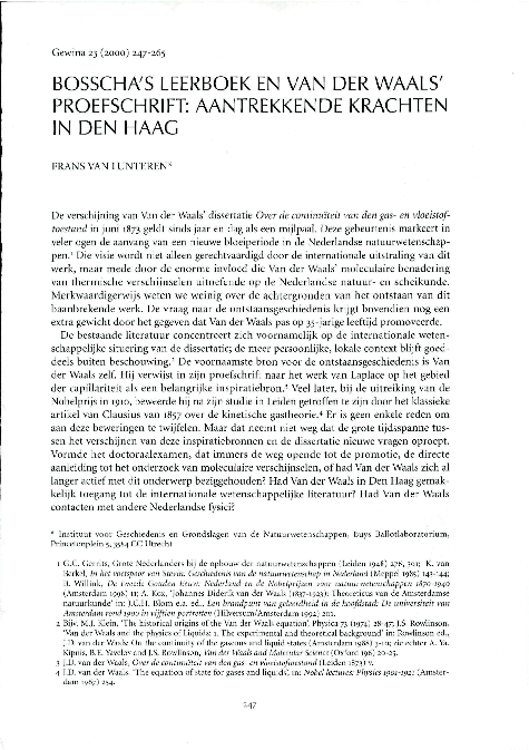 (PDF) Bosscha's textbook and Van der Waals' dissertation: Attractive ...