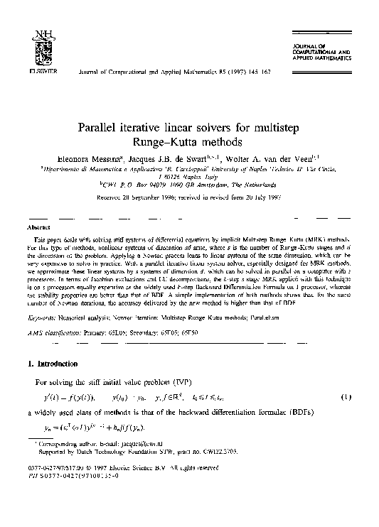 Pdf Parallel Iterative Linear Solvers For Multistep Runge Kutta Methods 