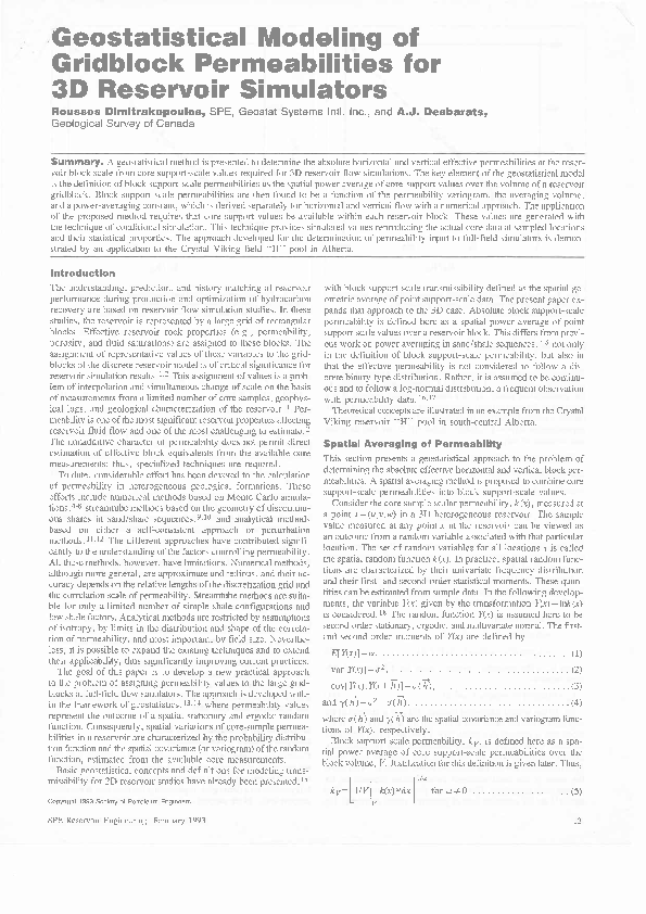(PDF) Geostatistical Modeling of Gridblock Permeabilities for 3D ...