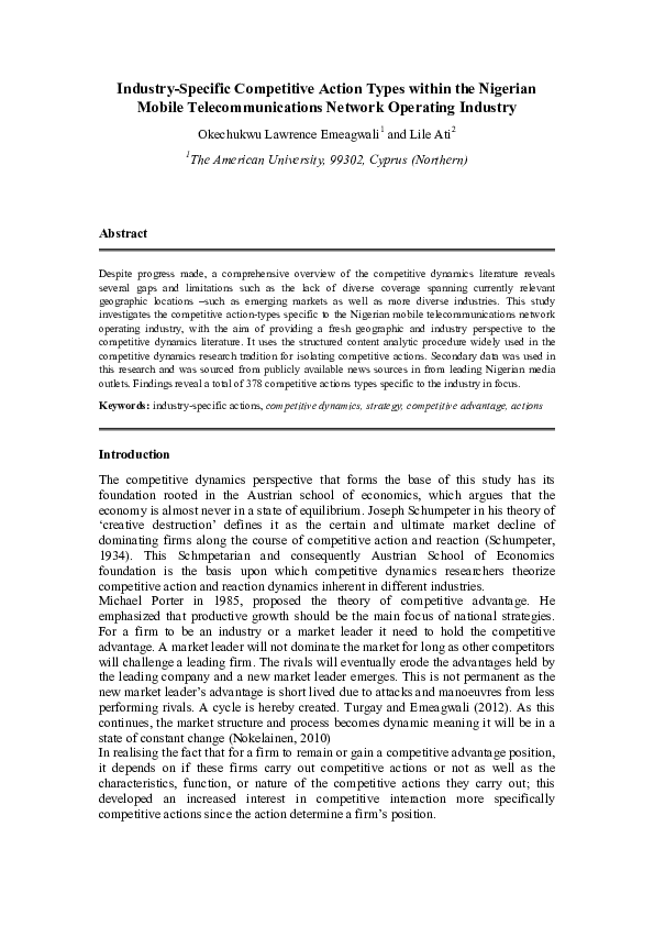 (PDF) Industry-Specific Competitive Action Types within the Nigerian ...