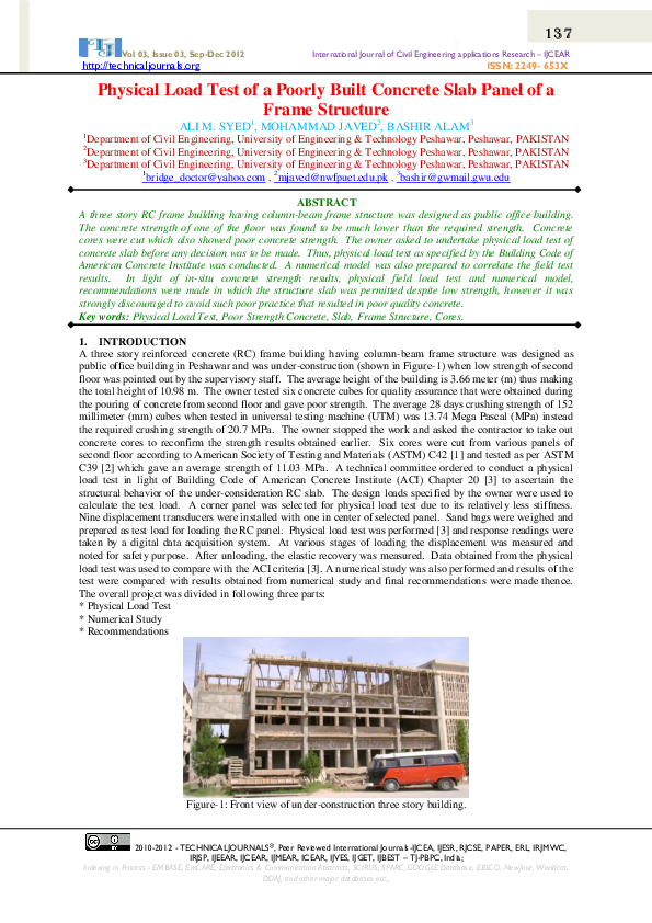 (PDF) Physical Load Test of a Poorly Built Concrete Slab Panel of a ...