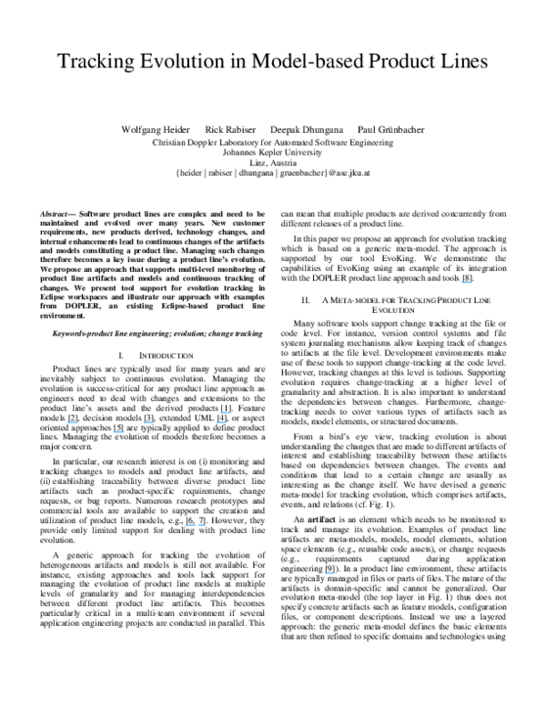 (PDF) Tracking Evolution in Model-based Product Lines
