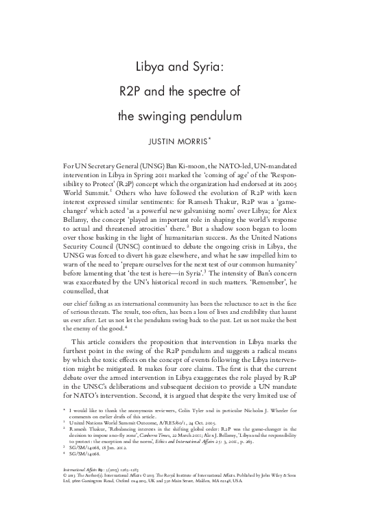(PDF) Libya and Syria: R2P and the spectre of the swinging pendulum