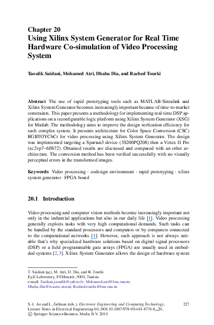 (PDF) Using Xilinx System Generator for Real Time Hardware Co-simulation of Video Processing System