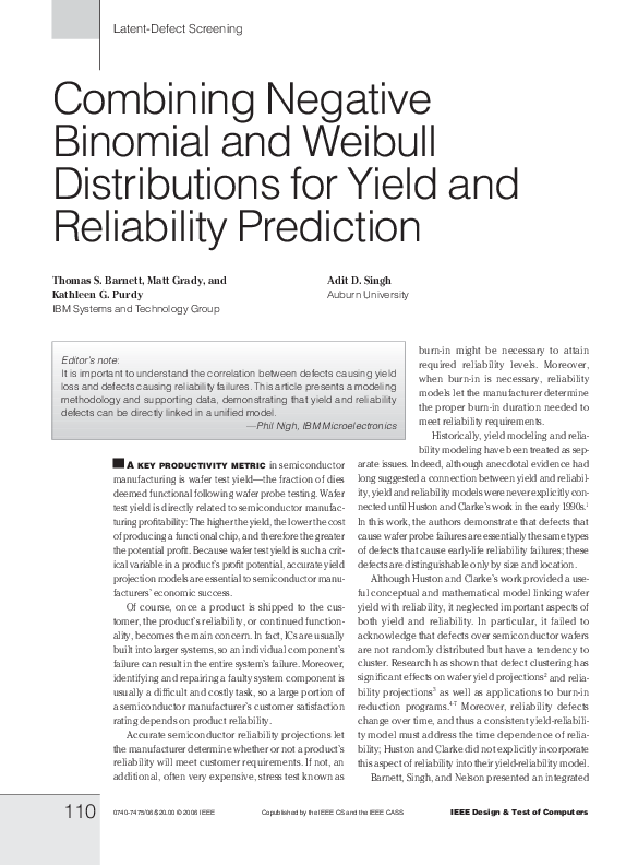Pdf Combining Negative Binomial And Weibull Distributions For Yield And Reliability Prediction