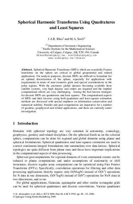 (PDF) Spherical Harmonic Transforms Using Quadratures and Least Squares