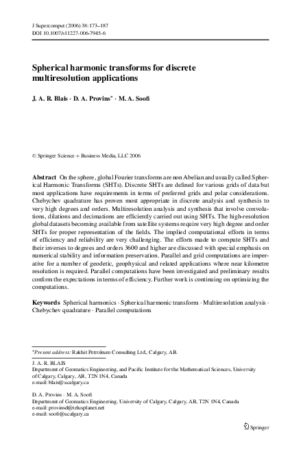 (PDF) Spherical harmonic transforms for discrete multiresolution applications