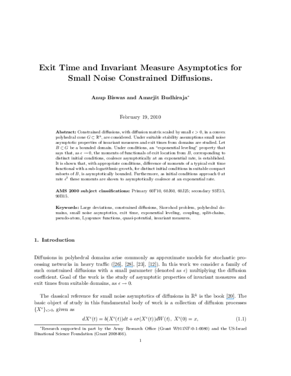 Pdf Exit Time And Invariant Measure Asymptotics For Small Noise
