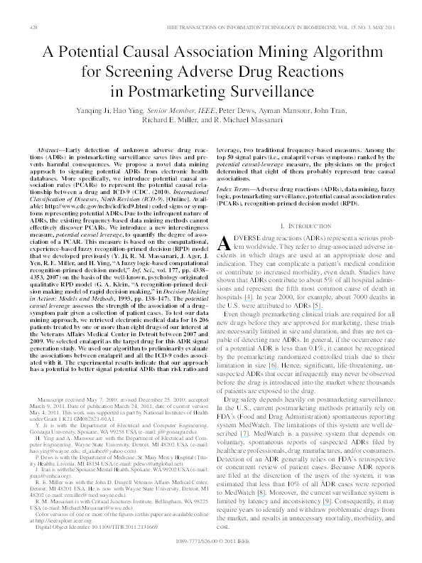 Pdf A Potential Causal Association Mining Algorithm For Screening