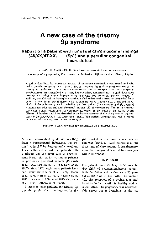 (PDF) A new case of the trisomy 9p syndrome: Report of a patient with ...