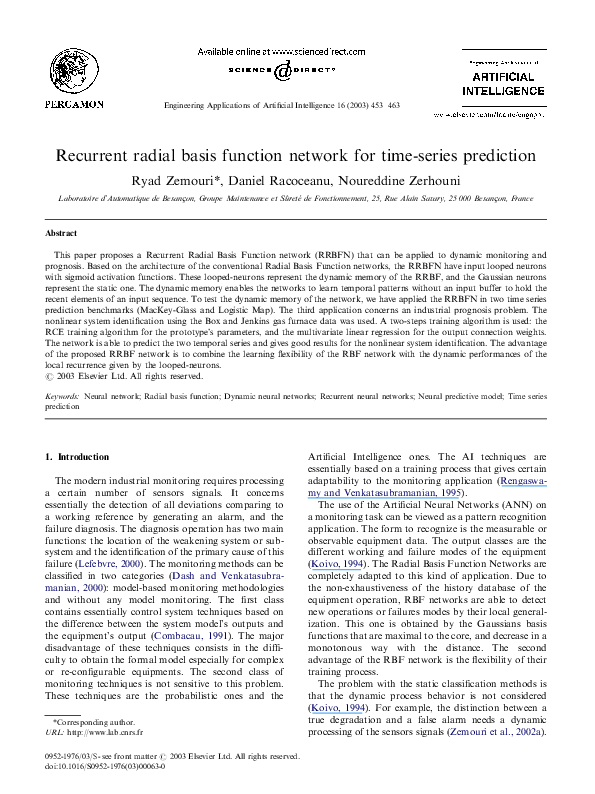 Pdf Recurrent Radial Basis Function Network For Time Series Prediction