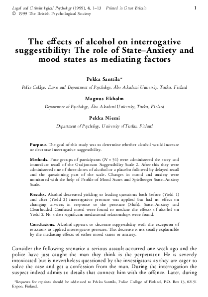 (PDF) The effects of alcohol on interrogative suggestibility: The role ...