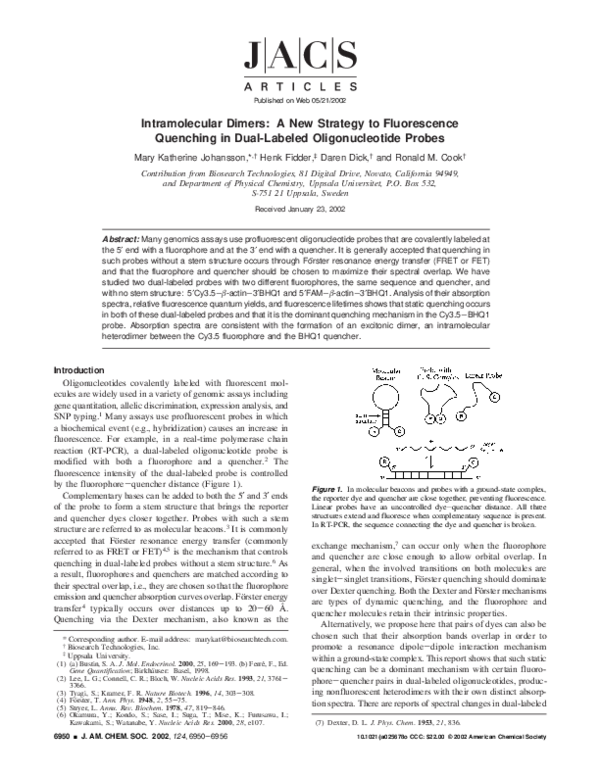 (PDF) Intramolecular Dimers: A New Strategy to Fluorescence Quenching ...