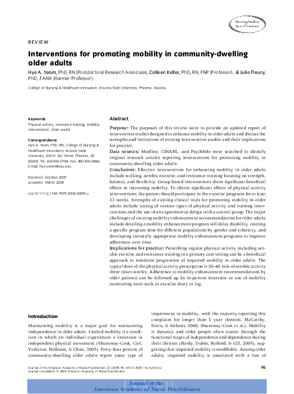 (PDF) Interventions for promoting mobility in community-dwelling older ...