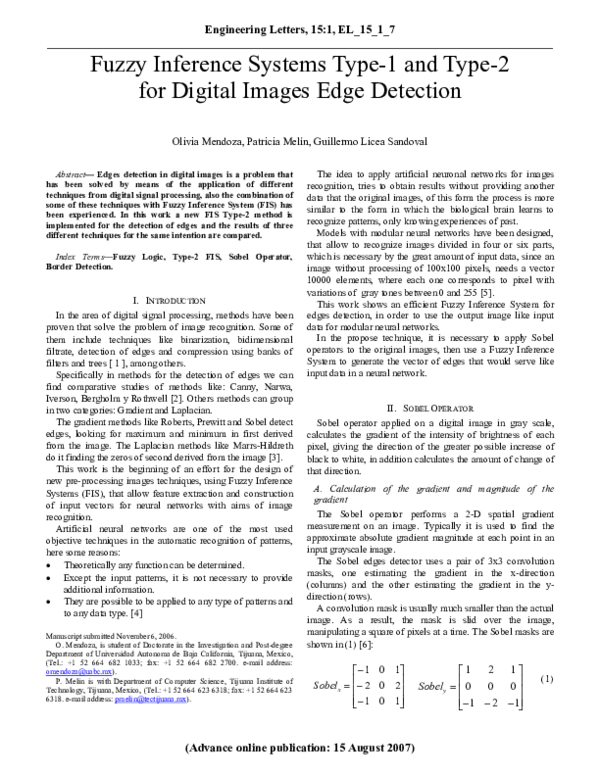 Pdf Fuzzy Inference Systems Type1 And Type2 For Digital Images Edge Detection Olivia Mendoza
