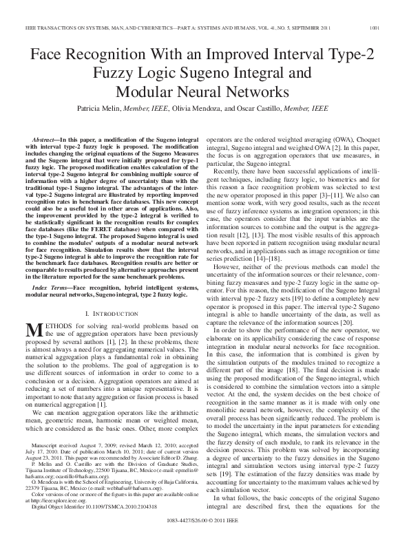 Pdf Face Recognition With An Improved Interval Type2 Fuzzy Logic Sugeno Integral And Modular