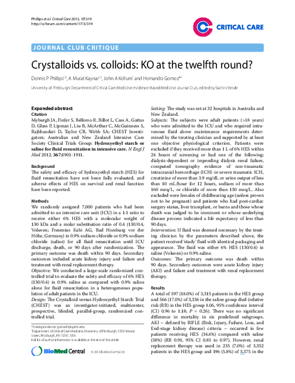 (PDF) Crystalloids vs. colloids: KO at the twelfth round?
