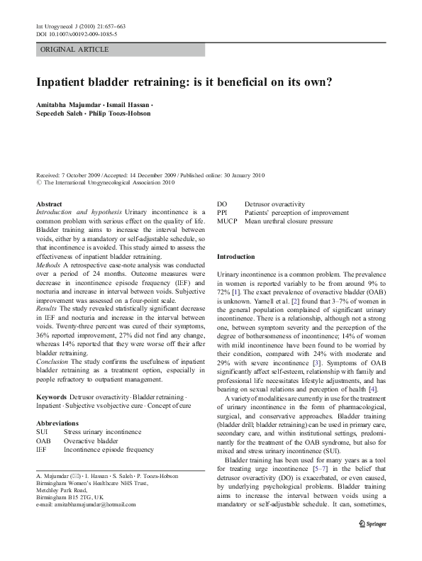 (PDF) Inpatient bladder retraining: is it beneficial on its own?