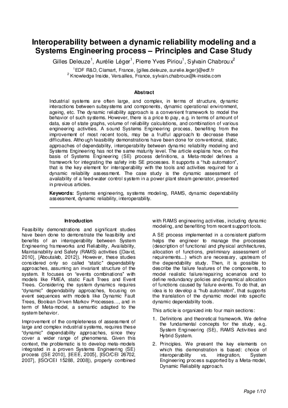(PDF) Interoperability between a dynamic reliability modeling and a Systems Engineering process ...