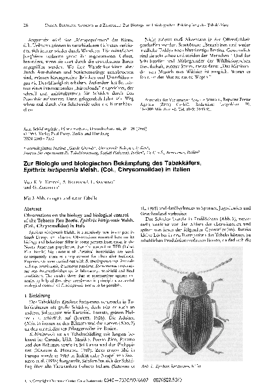 (PDF) Zur Biologie und biologischen Bekämpfung des Tabakkäfers,Epithrix ...