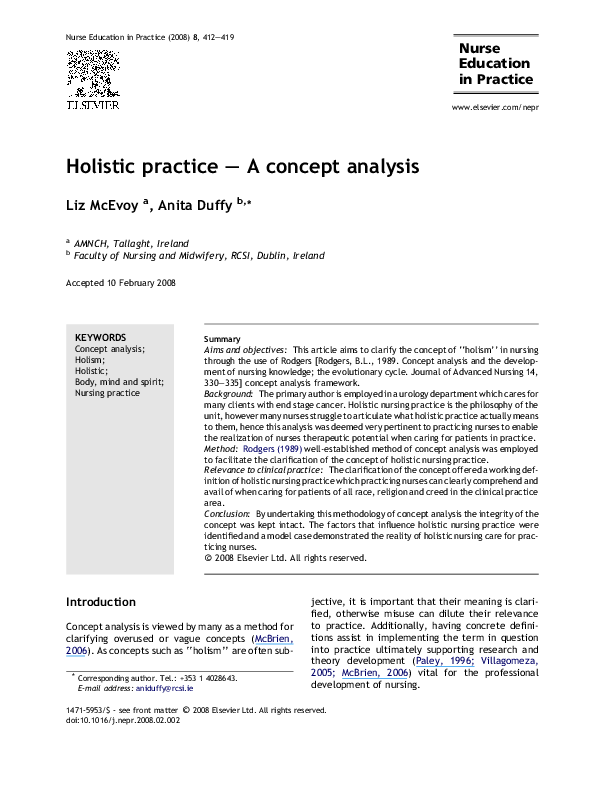 (PDF) Holistic practice – A concept analysis