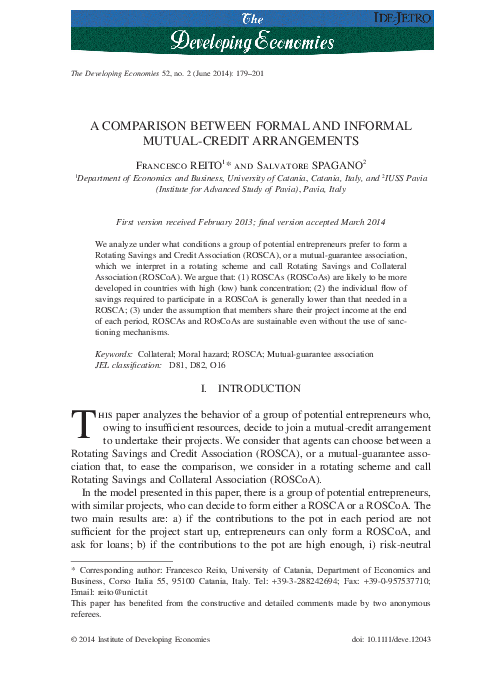 (PDF) A Comparison between Formal and Informal Mutual‐credit Arrangements