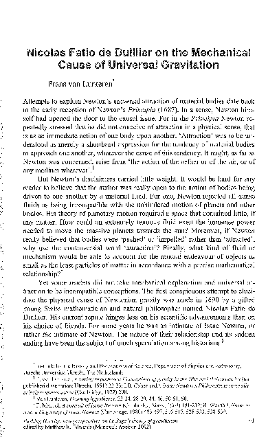 (PDF) Nicolas Fatio de Duillier on the Mechanical Cause of Universal ...