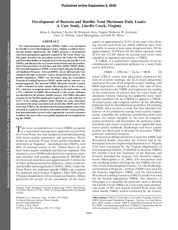 (PDF) Development of Bacteria and Benthic Total Maximum Daily Loads: A Case Study, Linville ...