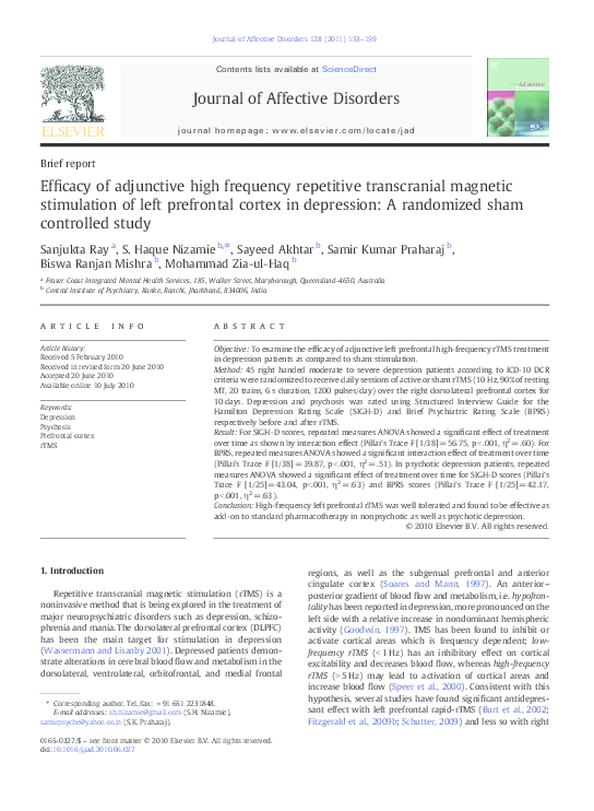 (PDF) Efficacy of adjunctive high frequency repetitive transcranial magnetic stimulation of left ...