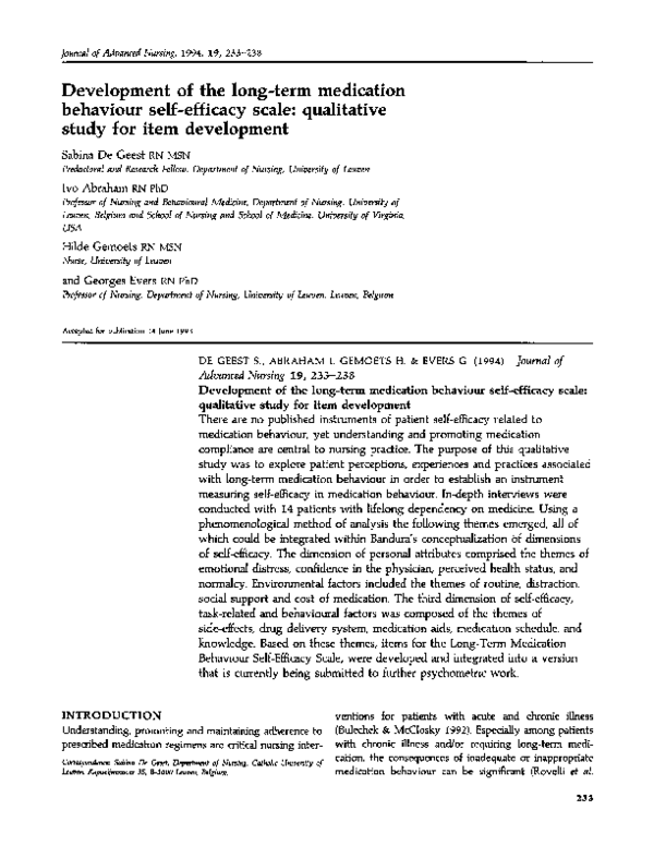 (PDF) Development of the long-term medication behaviour self-efficacy ...