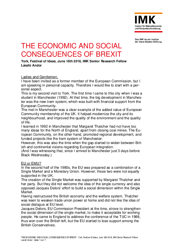 (PDF) THE ECONOMIC AND SOCIAL CONSEQUENCES OF BREXIT