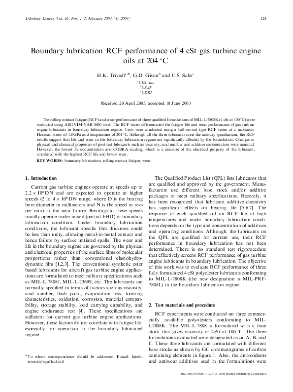 (PDF) Boundary Lubrication RCF Performance of 4 cSt Gas Turbine Engine ...