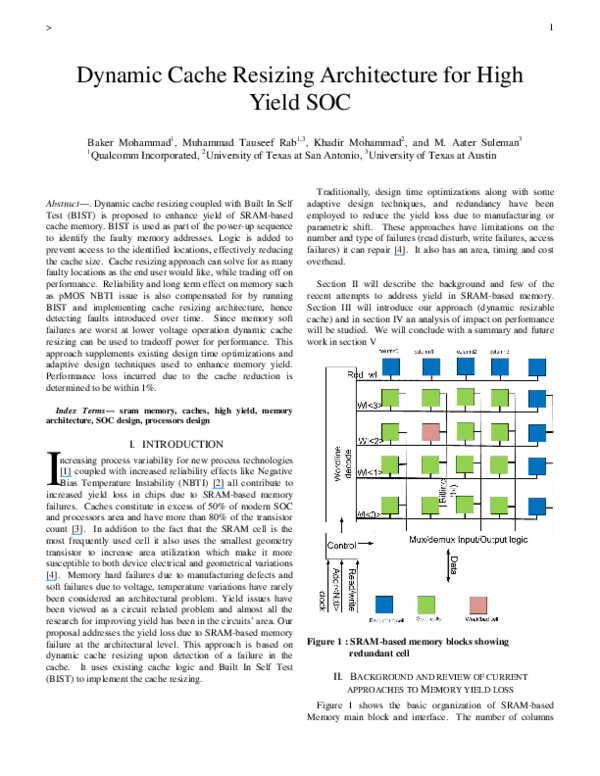 (PDF) Dynamic cache resizing architecture for high yield SOC