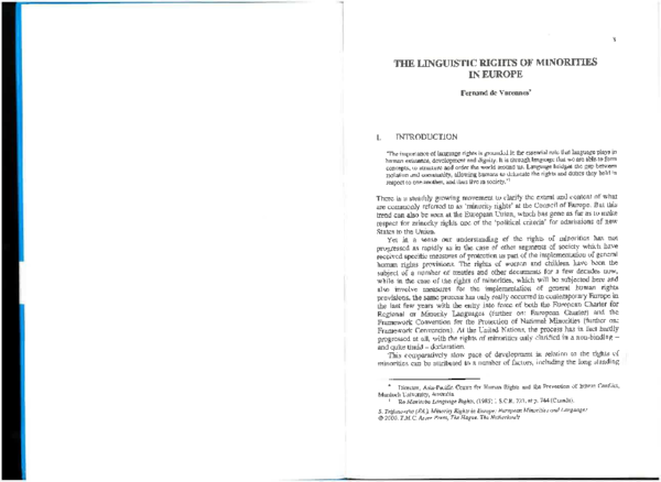 (PDF) Minority rights in Europe: European minorities and languages