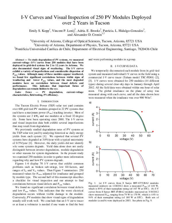 (PDF) I-V Curves and Visual Inspection of 250 PV Modules Deployed over ...