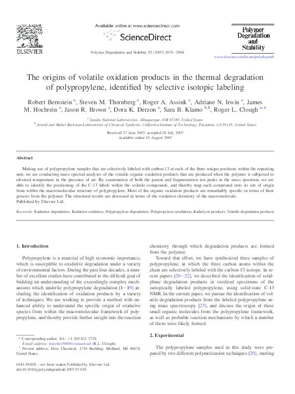 (PDF) The origins of volatile oxidation products in the thermal ...