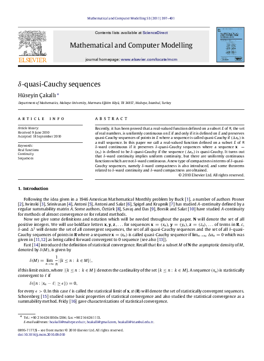 (PDF) quasi-Cauchy sequences