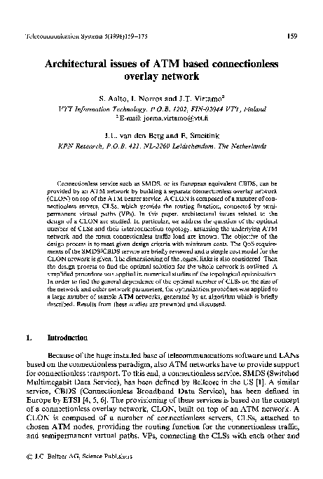 (PDF) Architectural issues of ATM based connectionless overlay network