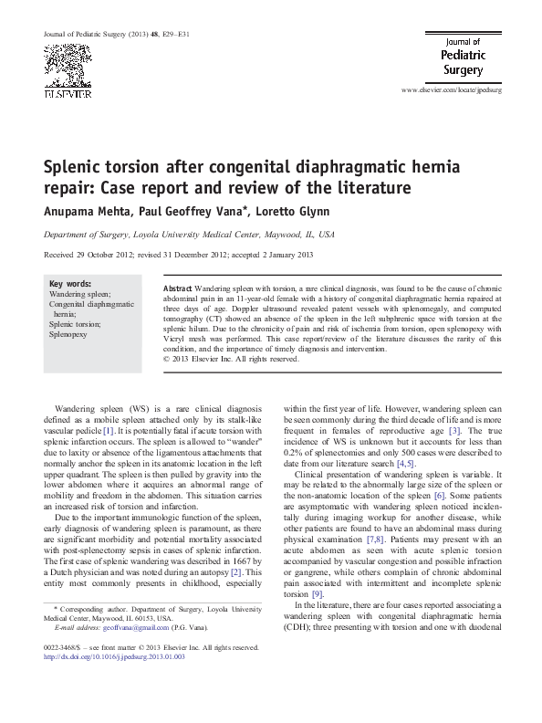 (PDF) Splenic torsion after congenital diaphragmatic hernia repair ...