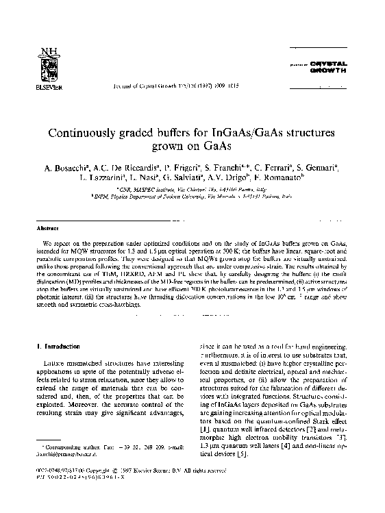 (PDF) Continuously graded buffers for InGaAs GaAs structures grown on GaAs